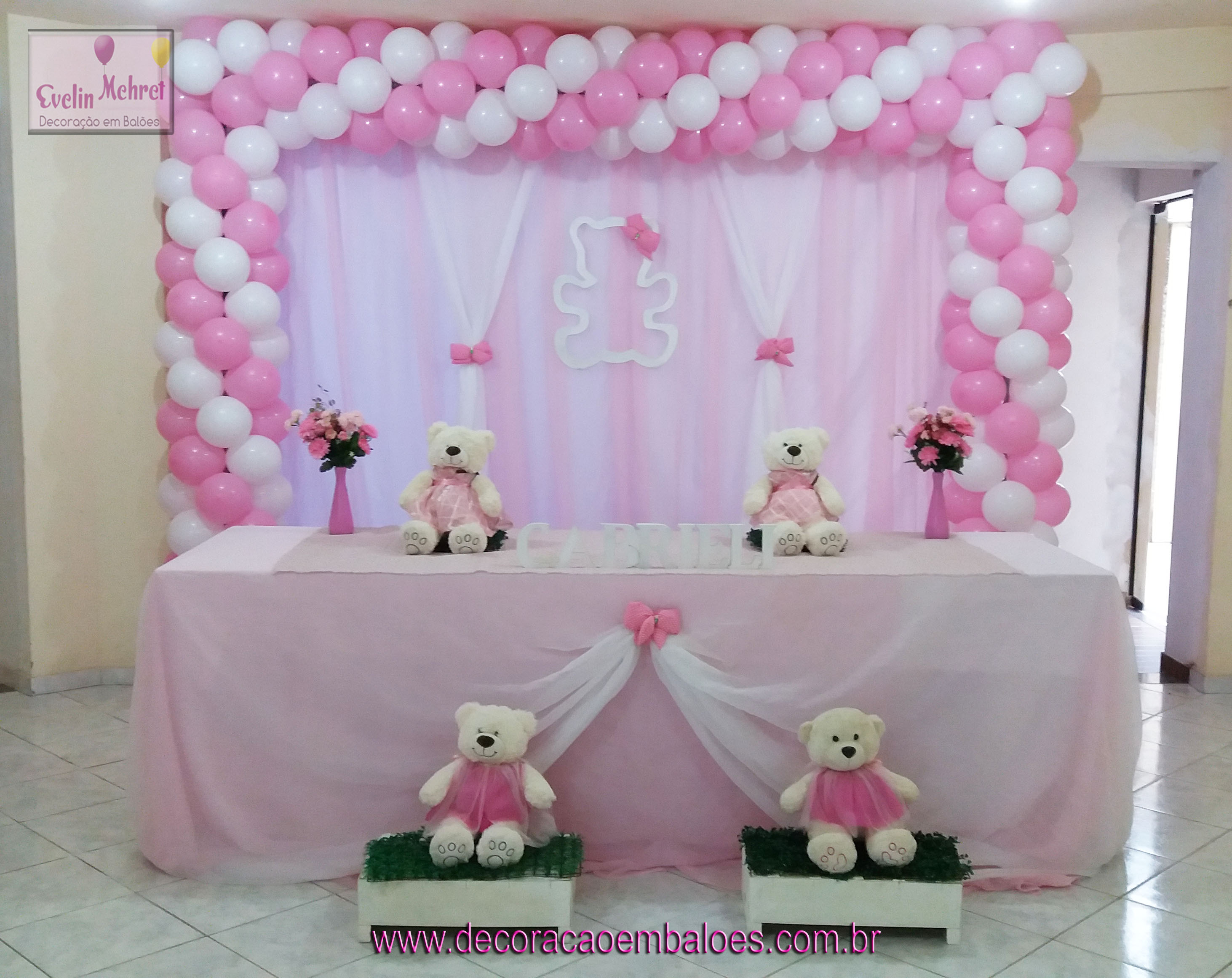 Decoração para festa infantil Ursinha Rosa e Branco | Evelin Mehret ...